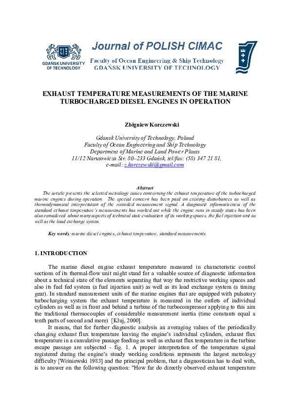 (PDF) Exhaust temperature measurements of the marine turbocharged ...