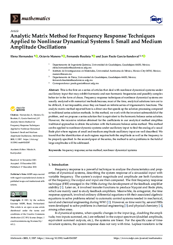 (PDF) Analytic Matrix Method for Frequency Response Techniques Applied to Nonlinear Dynamical ...