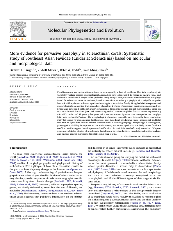 (PDF) More evidence for pervasive paraphyly in scleractinian corals ...