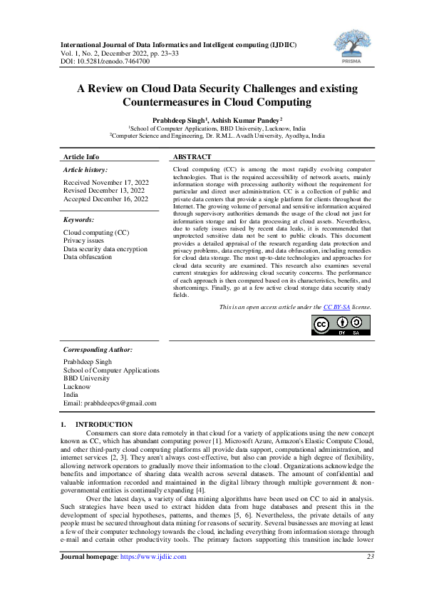 Pdf A Review On Cloud Data Security Challenges And Existing