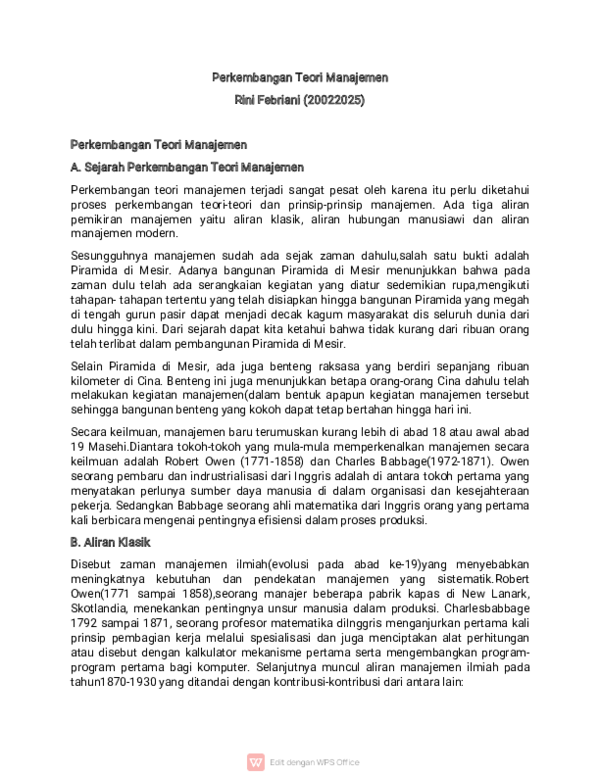 (PDF) Perkembangan Teori Manajemen Rini Febriani (20022025