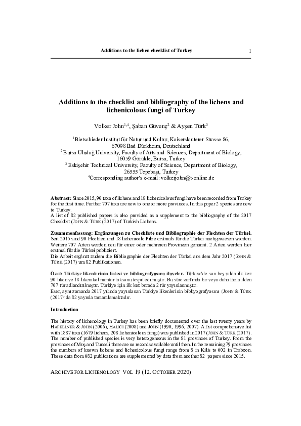 (PDF) Additions to the checklist and bibliography of the lichens and ...
