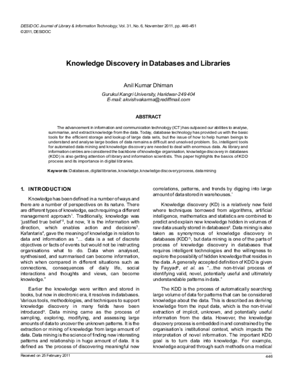(PDF) Knowledge Discovery in Databases and Libraries