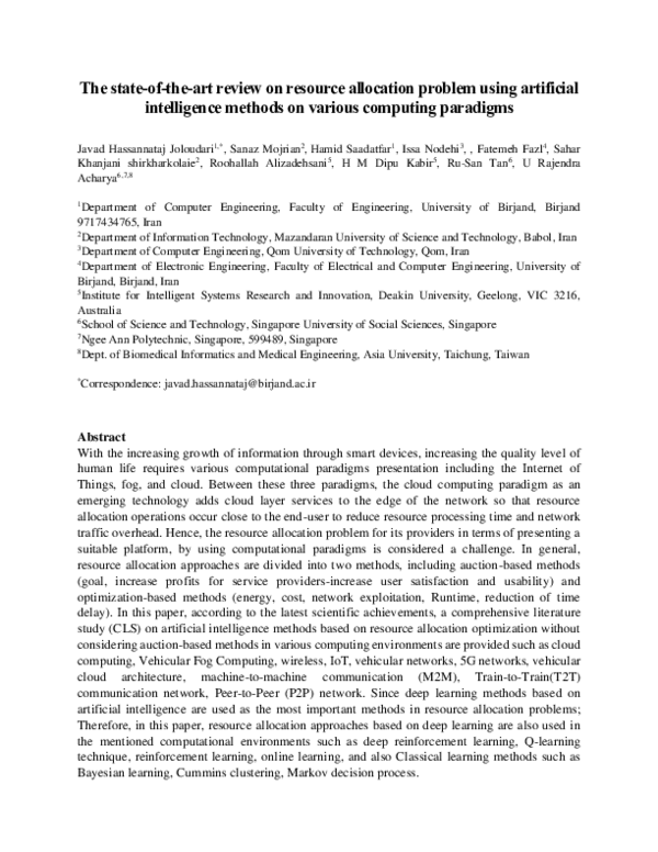 Pdf The State Of The Art Review On Resource Allocation Problem Using Artificial Intelligence