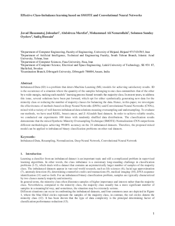 (PDF) Effective Class-Imbalance learning based on SMOTE and Convolutional Neural Networks