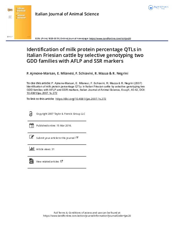 (PDF) Identification of milk protein percentage QTLs in Italian ...