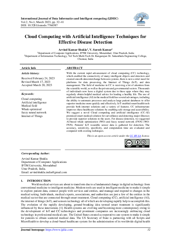 (PDF) Cloud Computing with Artificial Intelligence Techniques for Effective Disease Detection