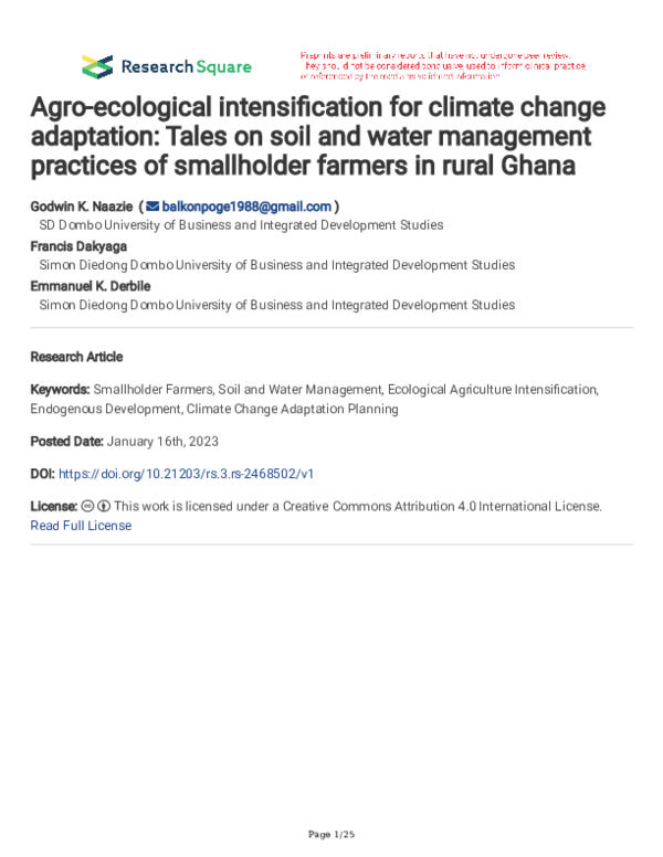 (PDF) Agro-ecological intensification for climate change adaptation ...