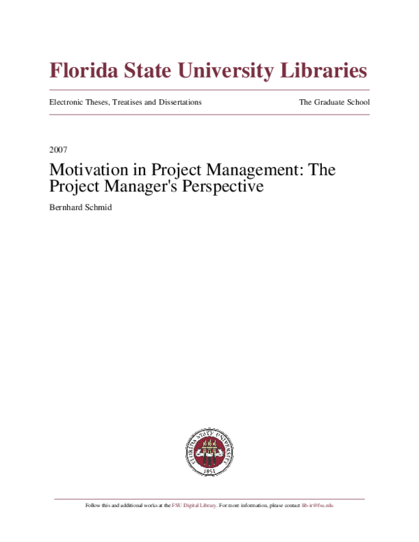 (PDF) Motivation in Project Management: The Project Manager's Perspective