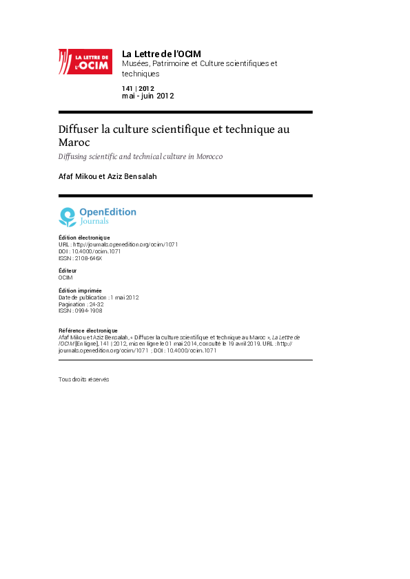 (PDF) Diffuser la culture scientifique et technique au Maroc