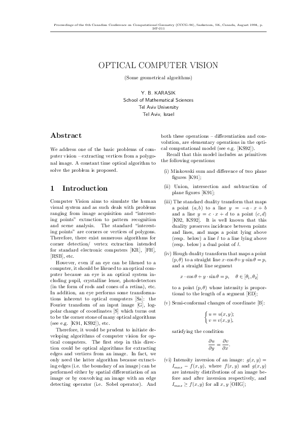(PDF) Optical Computer Vision