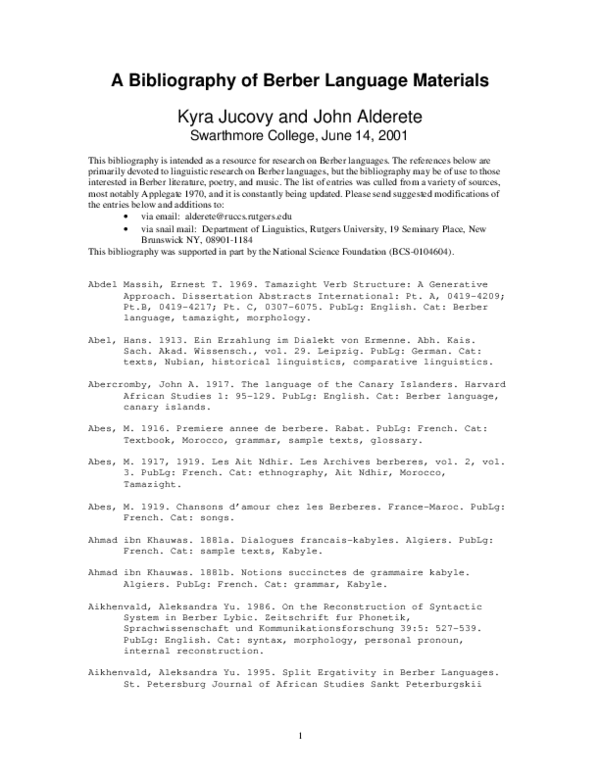 (PDF) A Bibliography of Berber Language Materials