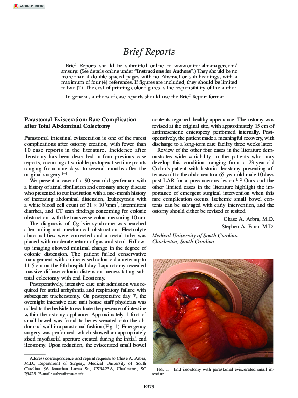 (PDF) Parastomal Evisceration: Rare Complication after Total Abdominal ...