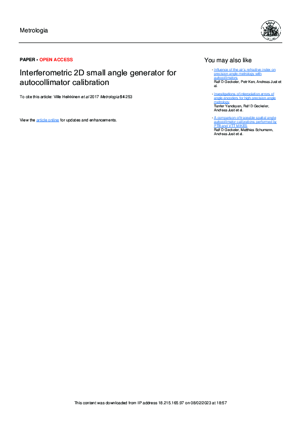 (PDF) Interferometric 2D small angle generator for autocollimator calibration