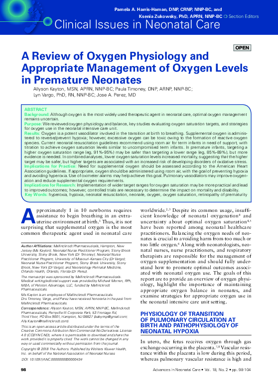 (PDF) A Review of Oxygen Physiology and Appropriate Management of ...