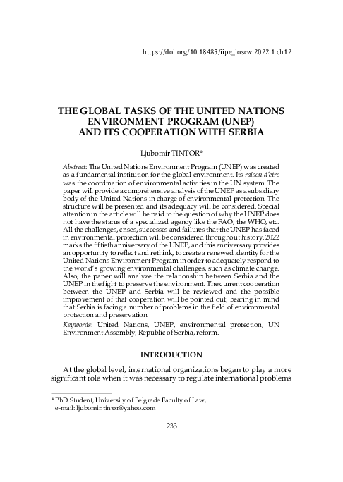 (PDF) The Global Tasks of the United Nations Environment Program (UNEP ...
