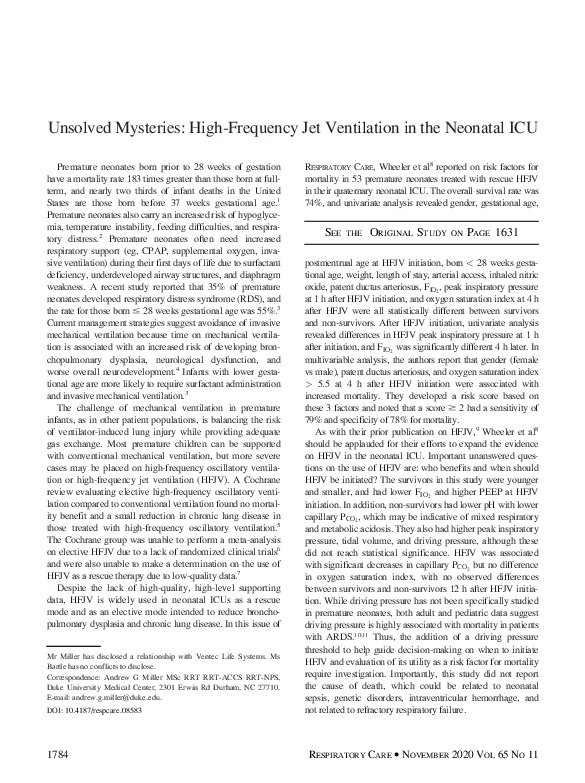 (PDF) Unsolved Mysteries: High-Frequency Jet Ventilation in the ...