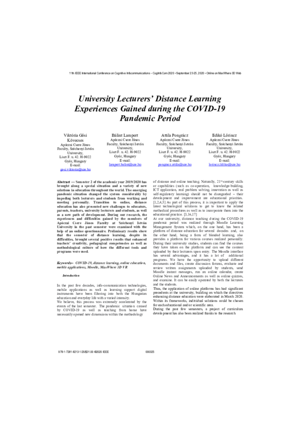 (PDF) University Lecturers' Distance Learning Experiences Gained during ...