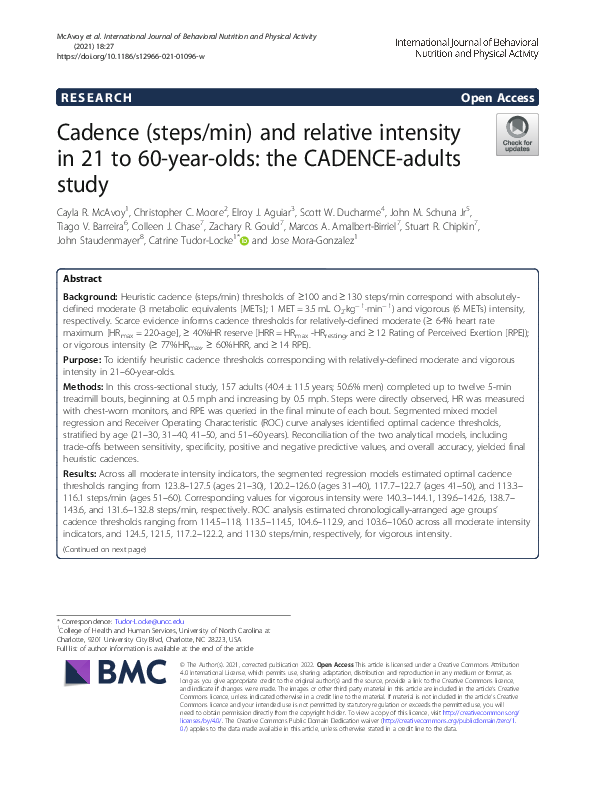 (PDF) Cadence (steps/min) and relative intensity in 21 to 60-year-olds ...