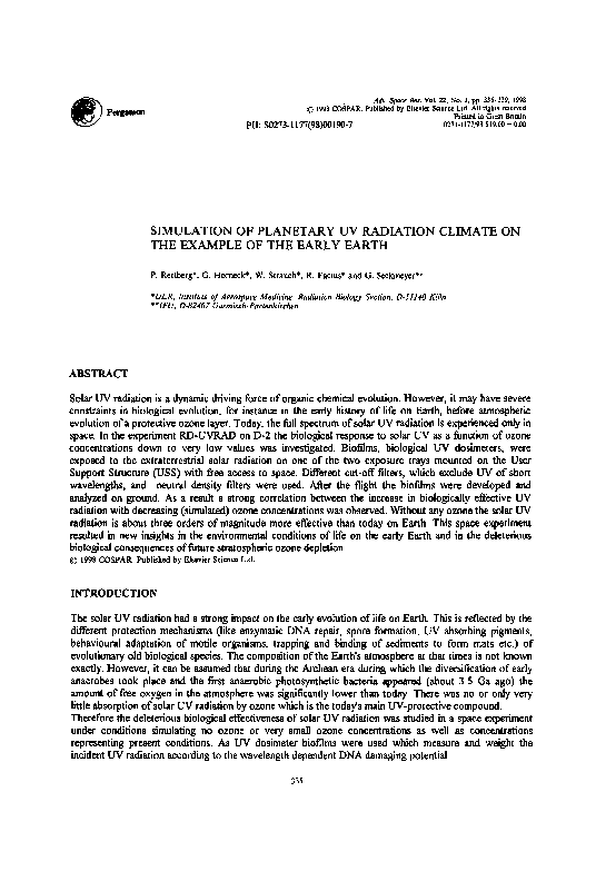 (PDF) Simulation of planetary UV radiation climate on the example of ...