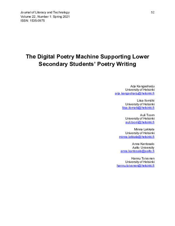 (PDF) The Digital Poetry Machine Supporting Lower Secondary Students ...