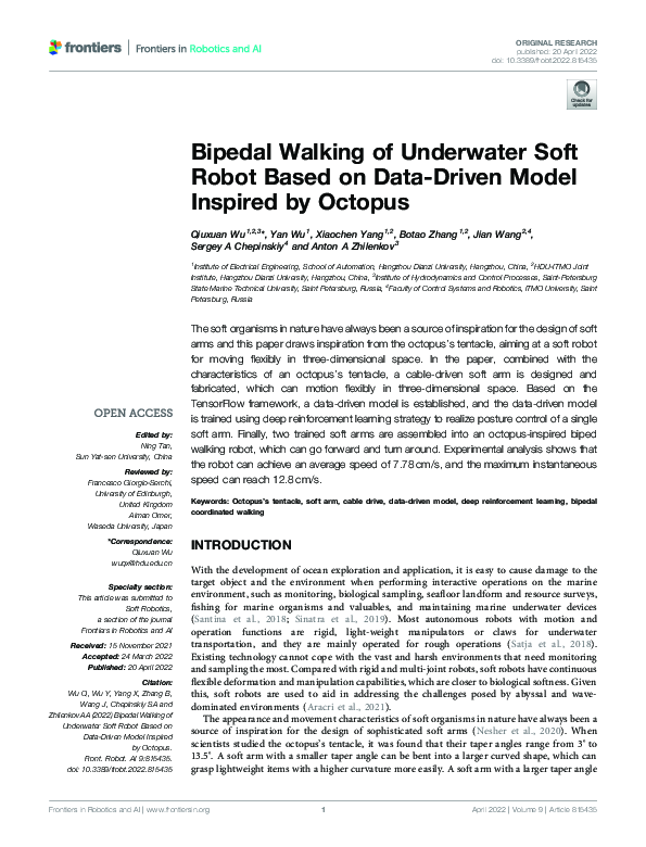 Pdf Bipedal Walking Of Underwater Soft Robot Based On Data Driven