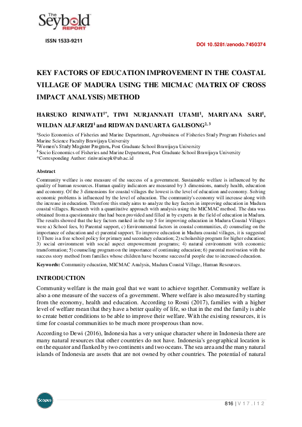 (PDF) Key Factors of Education Improvement in the Coastal Village of ...