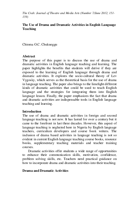 (PDF) The Use of Drama and Dramatic Activities in English Language Teaching