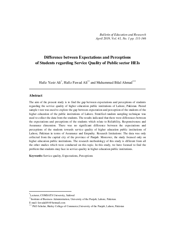 (PDF) Difference between Expectations and Perceptions of Students Regarding Service Quality of ...