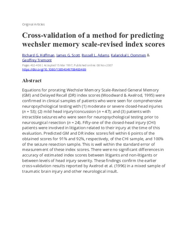 (DOC) Cross-validation of a method for predicting wechsler memory scale-revised index scores