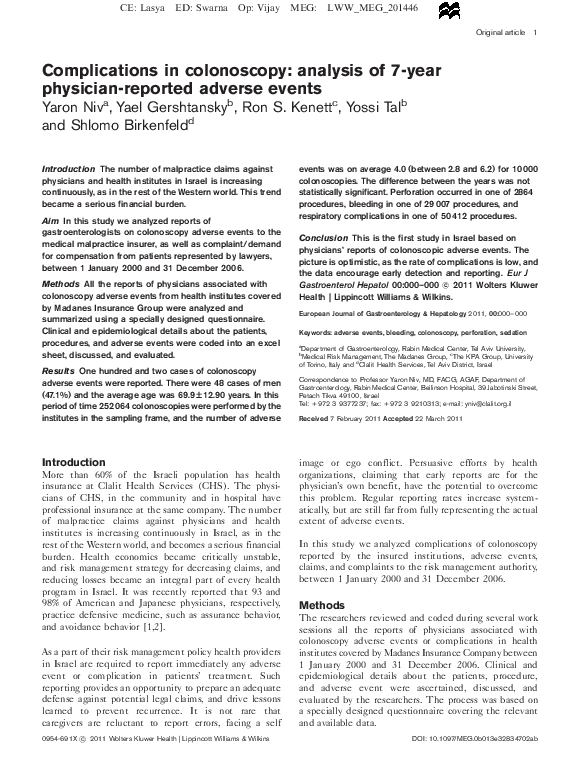 (PDF) Complications in colonoscopy