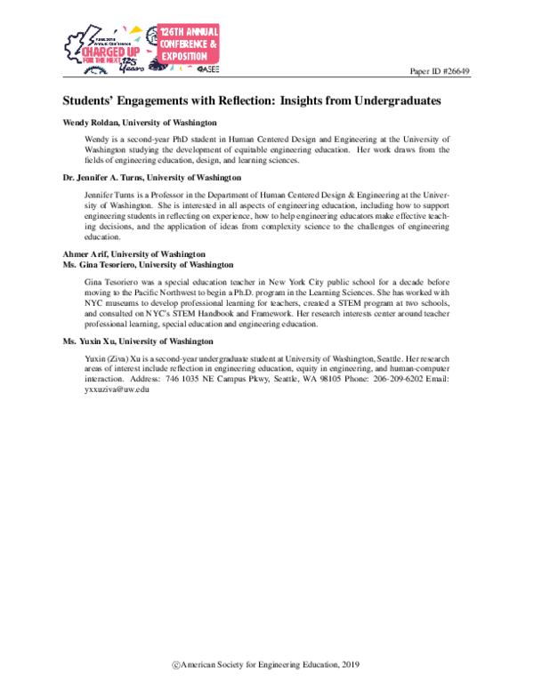 (PDF) Students’ Engagements with Reflection: Insights from Undergraduates