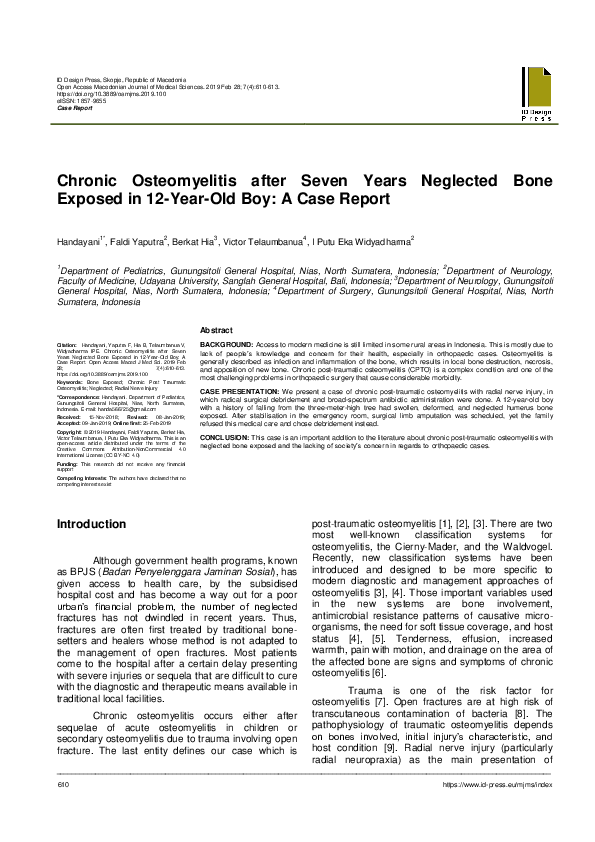 (PDF) Chronic Osteomyelitis after Seven Years Neglected Bone Exposed in ...