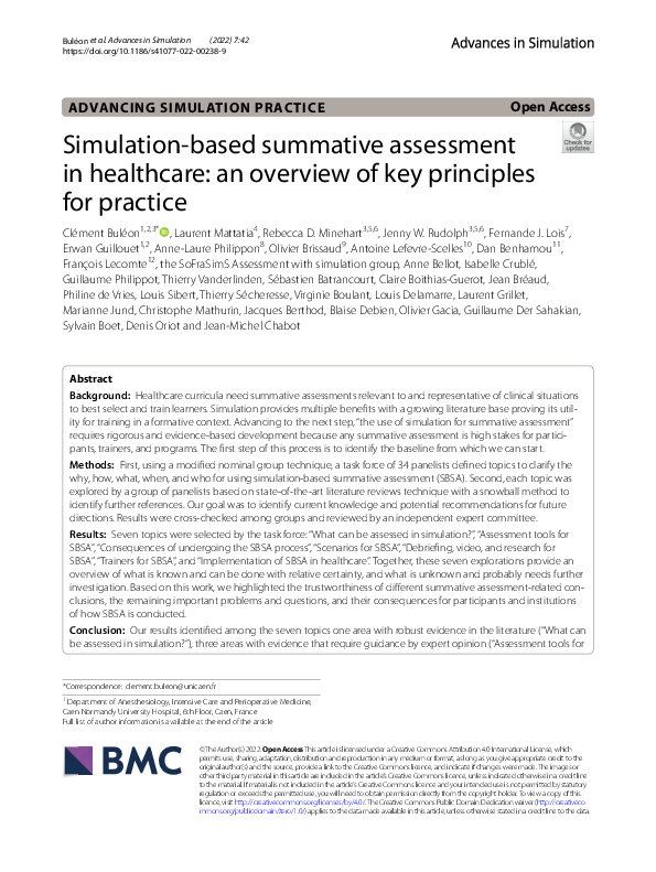 (PDF) Simulation-based summative assessment in healthcare: an overview of key principles for ...