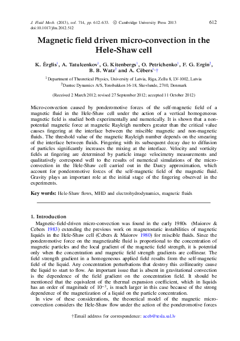 (PDF) Magnetic field driven micro-convection in the Hele-Shaw cell