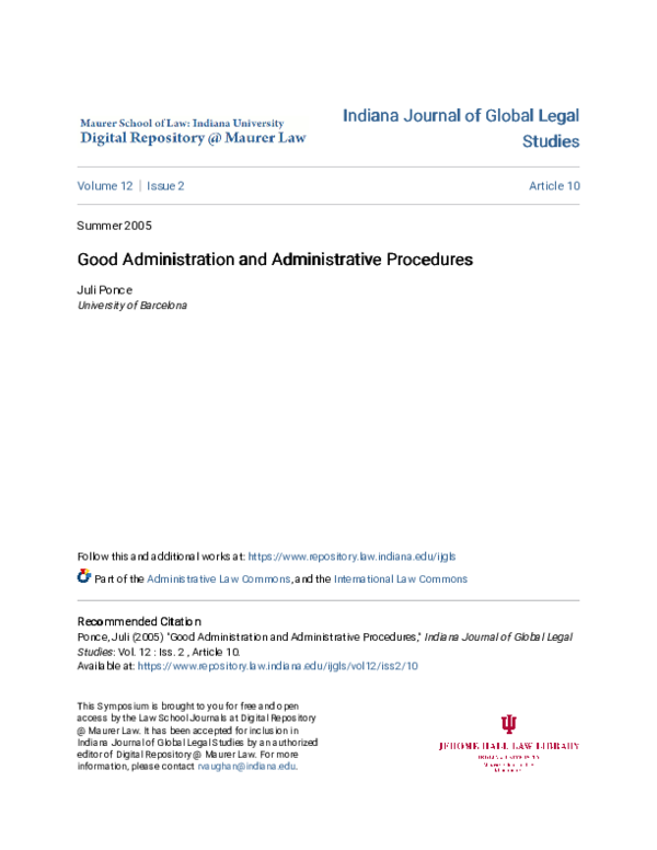 (PDF) Good Administration and Administrative Procedures
