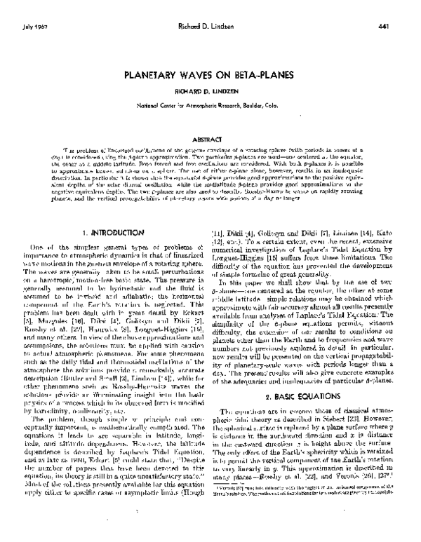 (PDF) Planetary Waves on Beta-Planes | Richard Lindzen - Academia.edu