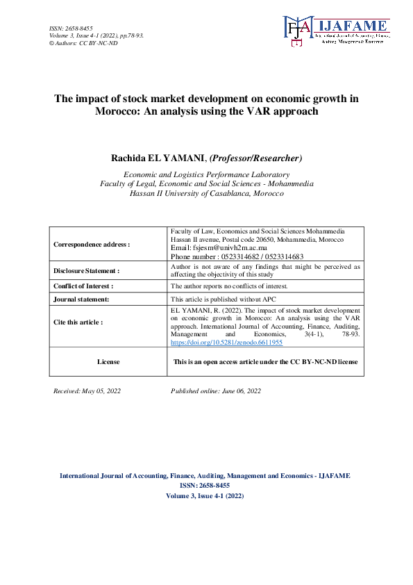(PDF) The impact of stock market development on economic growth in Morocco: An analysis using ...