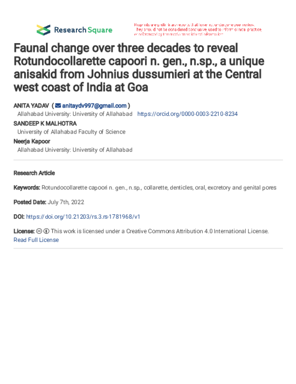 (PDF) Faunal change over three decades to reveal Rotundocollarette ...