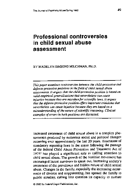 (PDF) Professional Controversies in Child Sexual Abuse Assessment