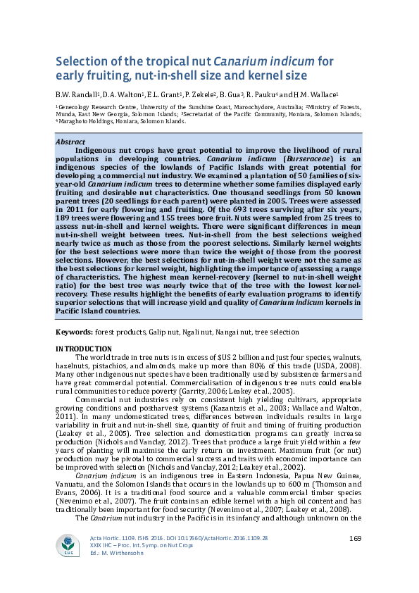 (PDF) Selection of the tropical nutCanarium indicumfor early fruiting ...