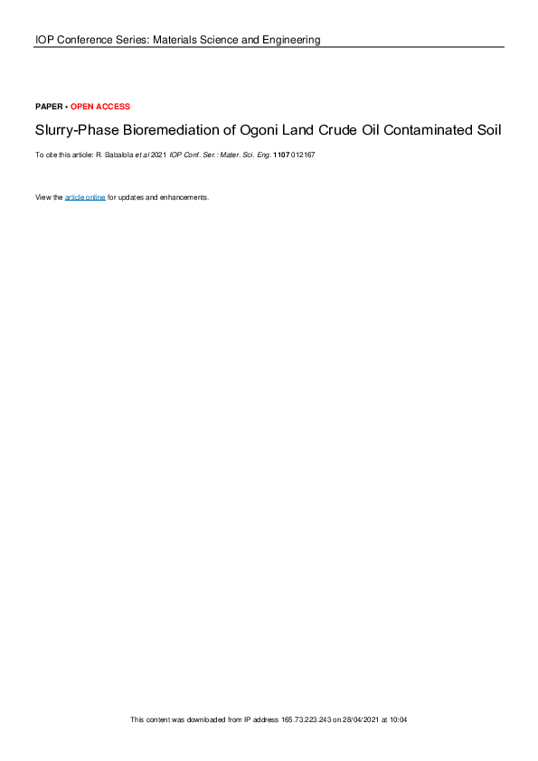 (PDF) Slurry-Phase Bioremediation of Ogoni Land Crude Oil Contaminated Soil