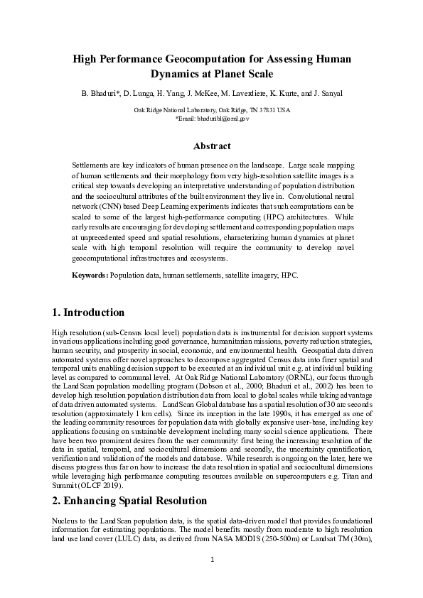 (PDF) High Performance Geocomputation for Assessing Human Dynamics at Planet Scale ...