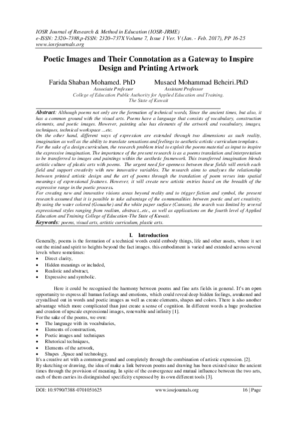 (PDF) Poetic Images and Their Connotation as a Gateway to Inspire ...