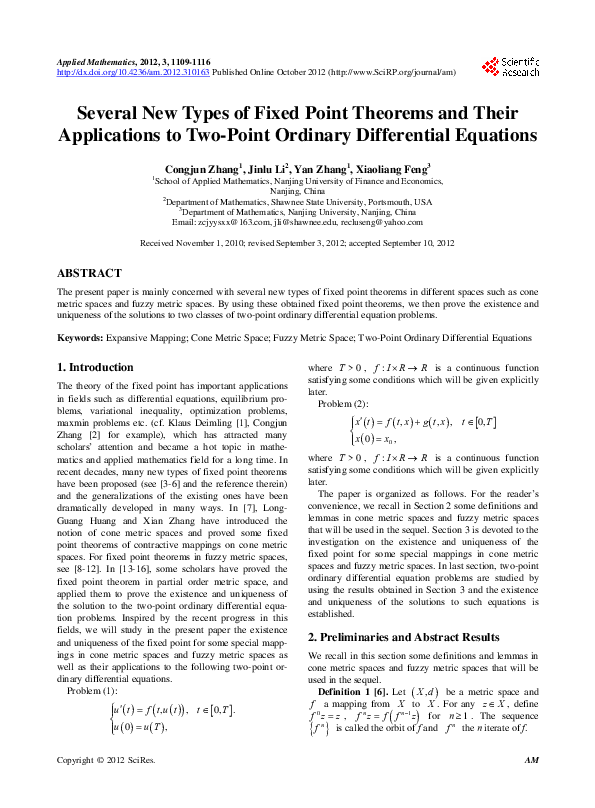 Pdf Several New Types Of Fixed Point Theorems And Their Applications To Two Point Ordinary