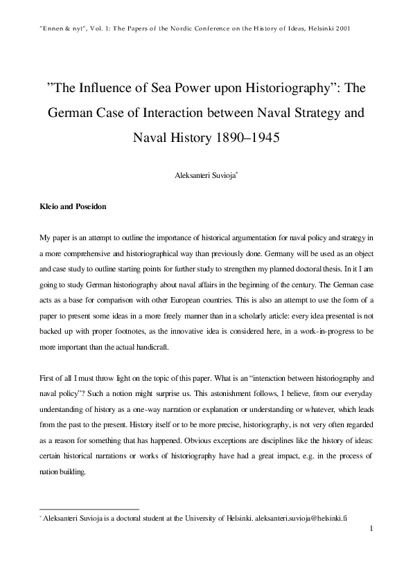 (PDF) The Influence of Sea Power upon Historiography": The German Case ...