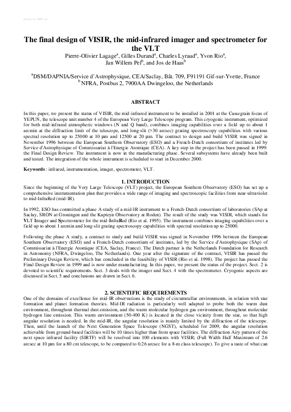(PDF) Final design of VISIR: the mid-infrared imager and spectrometer ...