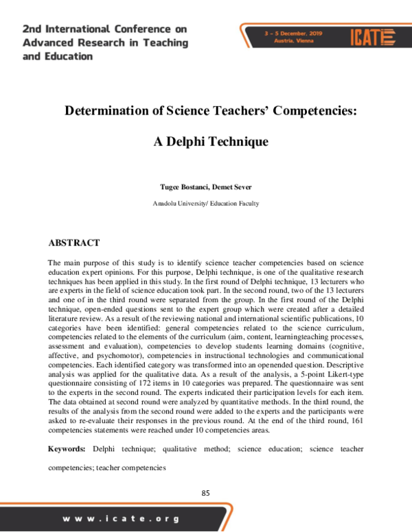 (PDF) Determination of Science Teachers’ Competencies: A Delphi Technique