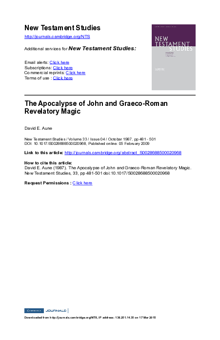 (PDF) The Apocalypse of John and Graeco-Roman Revelatory Magic - David ...