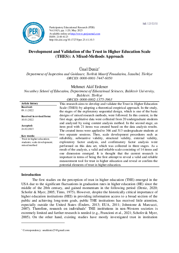 (PDF) Development and Validation of the Trust in Higher Education Scale (THES): A Mixed-Methods ...